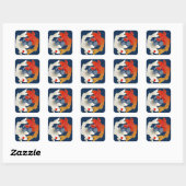 Koi with Mon japanese style decal Square Sticker | Zazzle