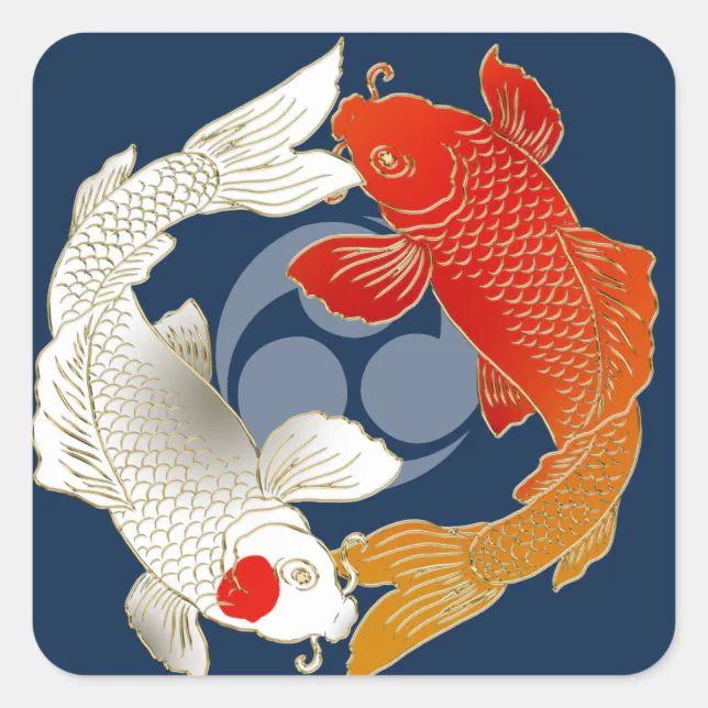 Koi with Mon japanese style decal Square Sticker | Zazzle