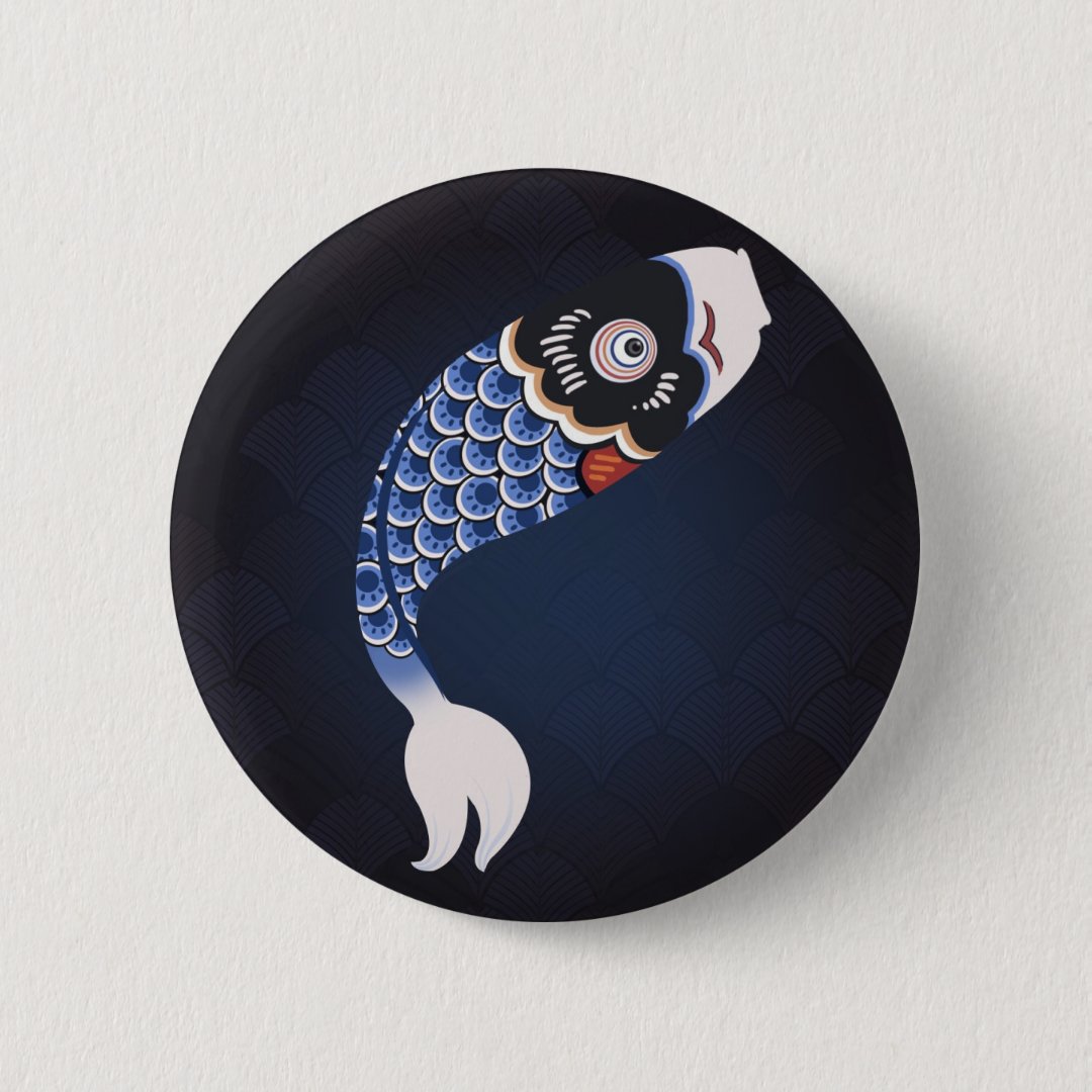 Koinobori - Blue Japanese Fish Flag Button | Zazzle