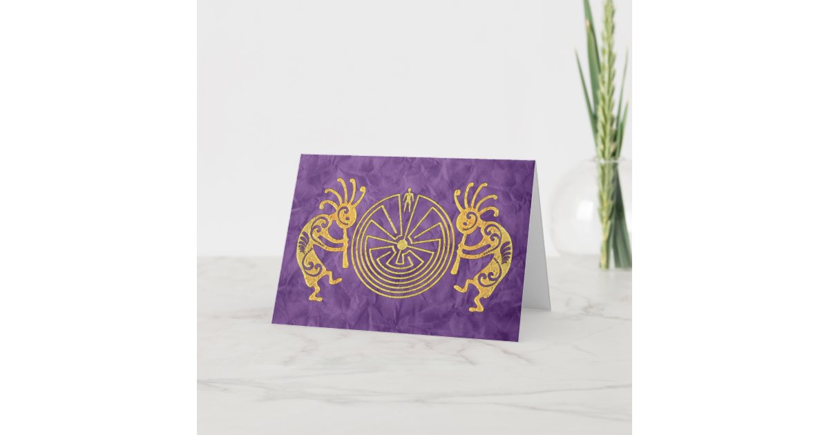 KOKOPELLI / MAN IN THE MAZE gold Card | Zazzle