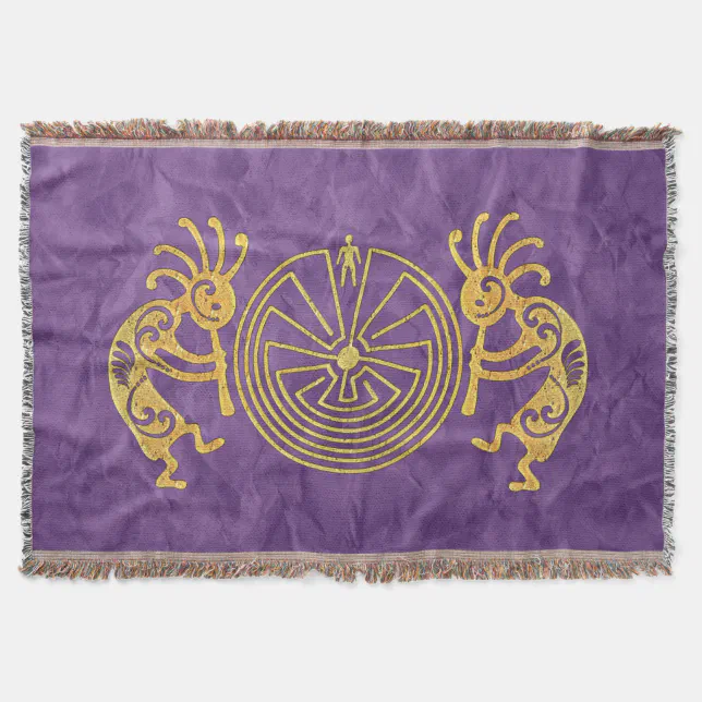 KOKOPELLI / MAN IN THE MAZE gold + your ideas Throw Blanket | Zazzle