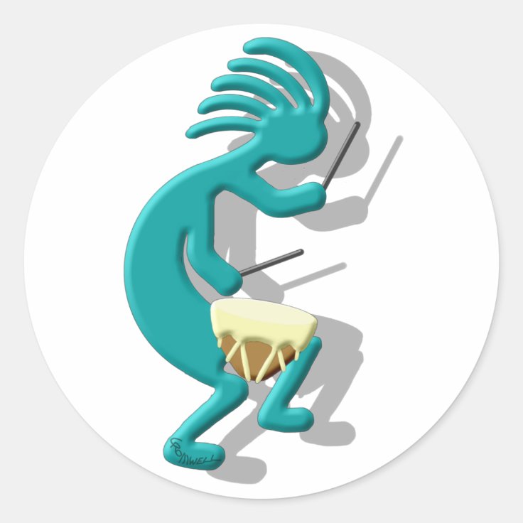Kokopelli Snare Drum Classic Round Sticker | Zazzle