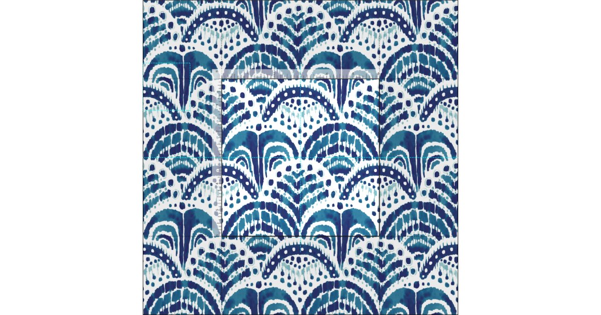KOOK ARMOR Indigo Scallop Coastal Pattern Fabric | Zazzle