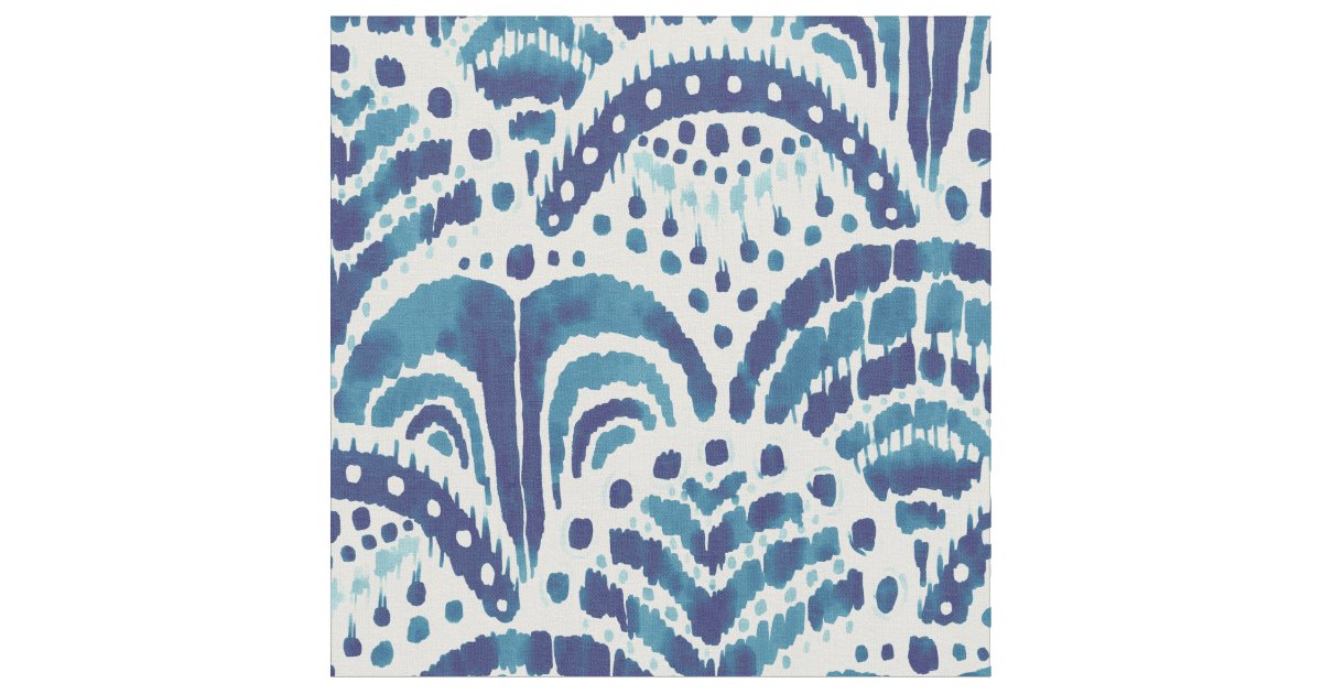 KOOK ARMOR Indigo Scallop Coastal Pattern Fabric | Zazzle