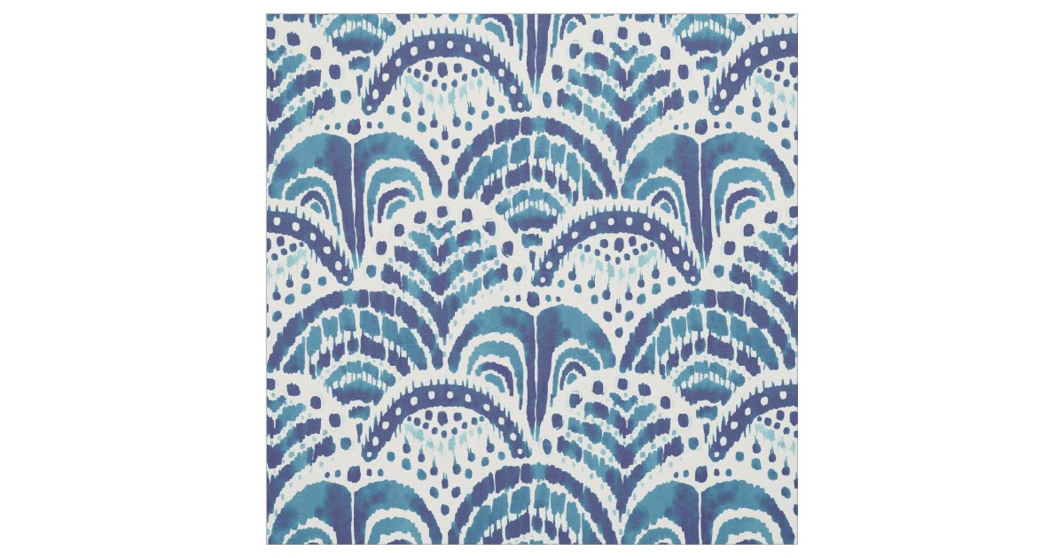 KOOK ARMOR Indigo Scallop Coastal Pattern Fabric | Zazzle