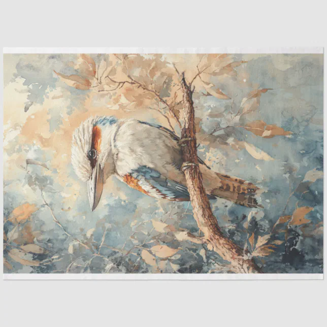 Kookaburra in a Tree Watercolor Decoupage Tissue Paper | Zazzle