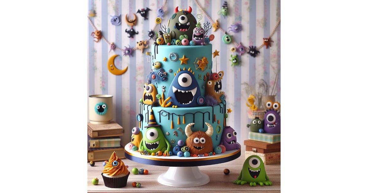 KOOKY MONSTERS DECORATED KIDS BIRTHDAY CAKE CARD | Zazzle