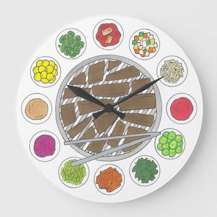 Korean BBQ Barbecue Roast Bulgogi Banchan Food Large Clock | Zazzle