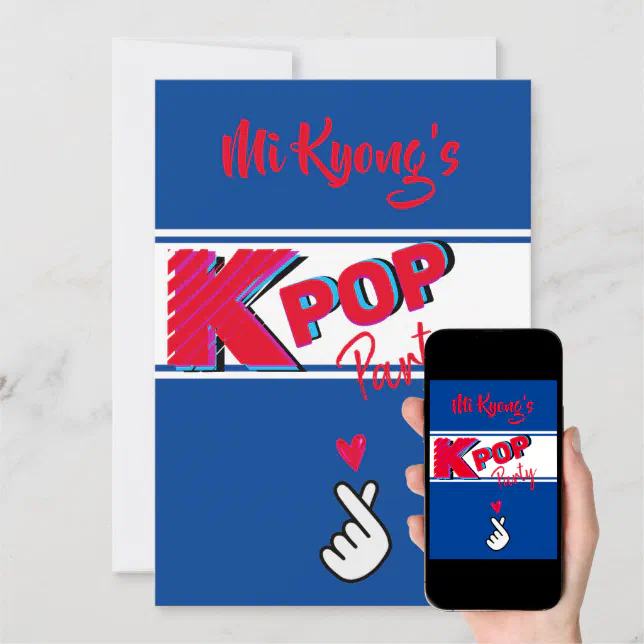 Korean K-pop Hand Red Blue Heart Party Invitation | Zazzle