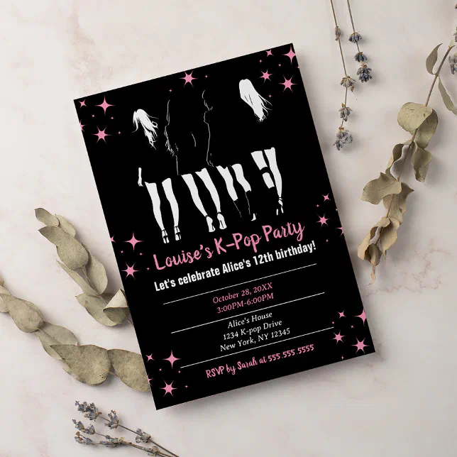 Korean Pop Music K-Pop Black Pink Birthday Party Invitation | Zazzle