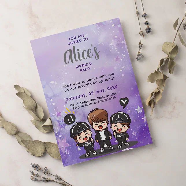 Korean Pop Music K-Pop Boyband Birthday Party Invitation | Zazzle