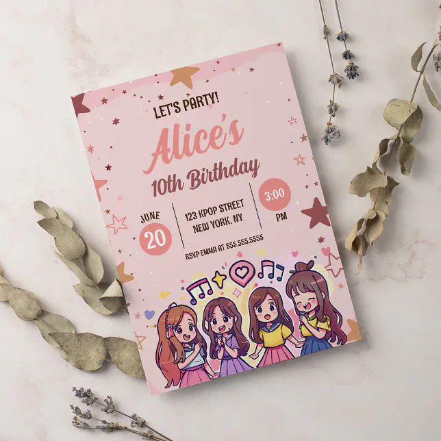 Korean Pop Music Star K-Pop Theme Birthday Party Invitation | Zazzle