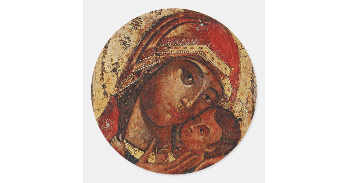 Korsunskaja: icon of the Mother of God of Cherson Classic Round Sticker ...