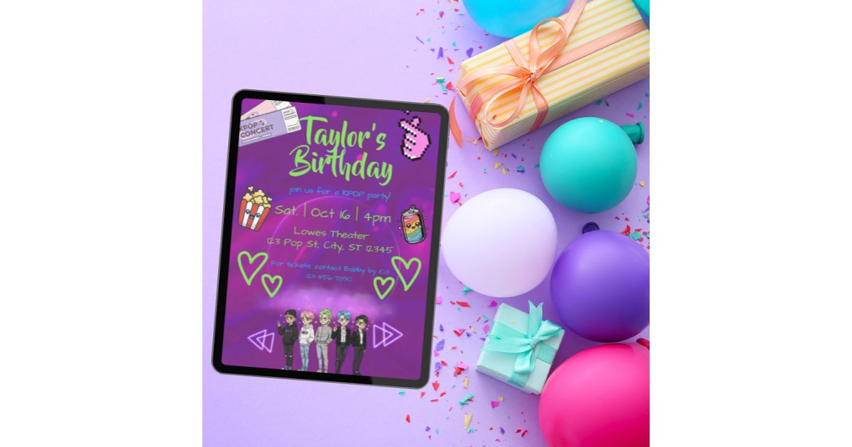 KPOP boy band birthday party Invitation | Zazzle