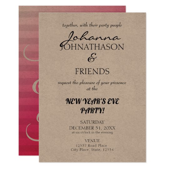 Kraft Beach Pink Monogram Funny NYE Invitation | Zazzle.com