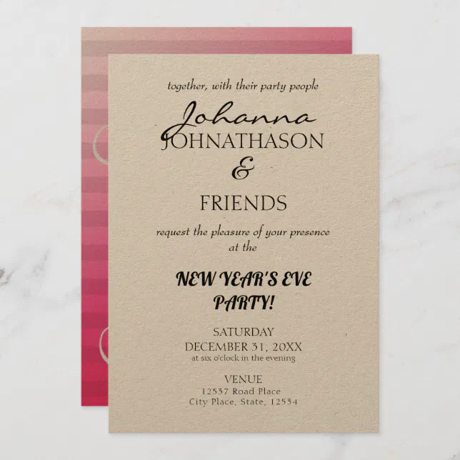 Kraft Beach Pink Monogram Funny NYE Invitation | Zazzle