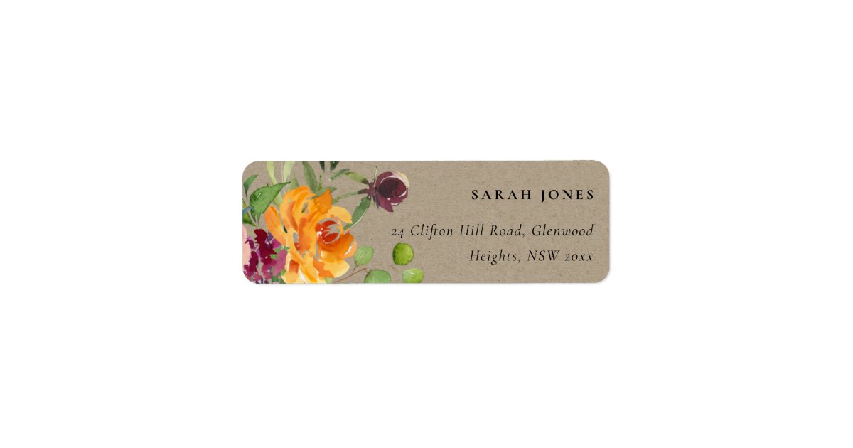KRAFT BLUSH YELLOW ORANGE FLORAL BUNCH ADDRESS LABEL | Zazzle