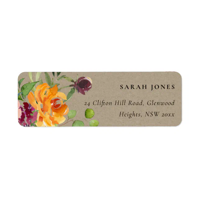 KRAFT BLUSH YELLOW ORANGE FLORAL BUNCH ADDRESS LABEL | Zazzle