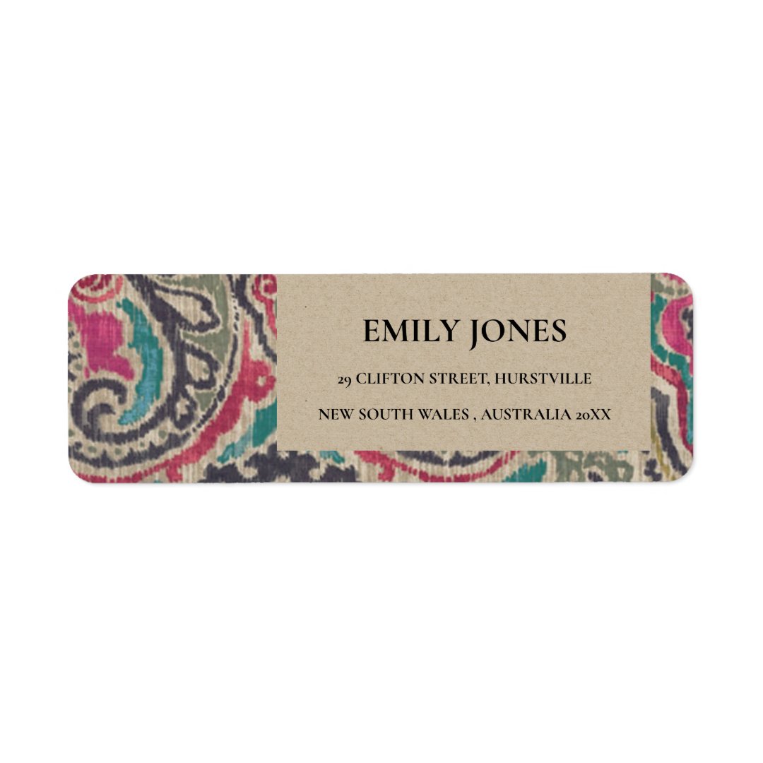 KRAFT BOHO TRIBAL IKAT PINK TEAL ADDRESS LABEL | Zazzle