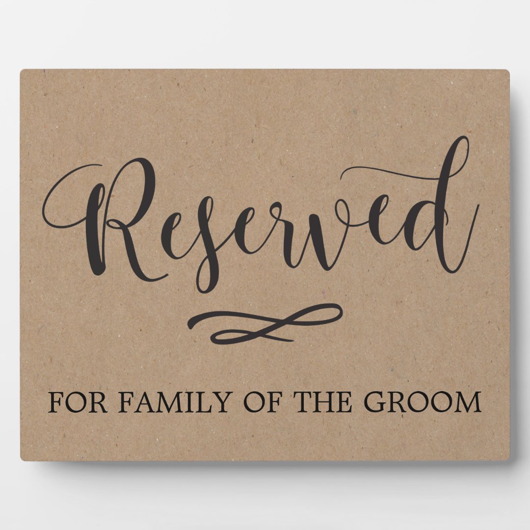 Kraft Calligraphy Reserved Seating Wedding Sign Plaque | Zazzle