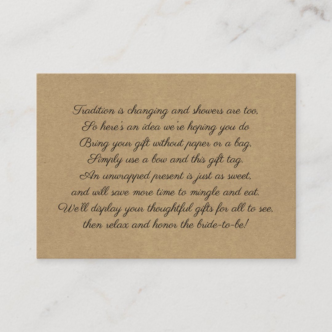 Kraft Display bridal shower insert card + tag | Zazzle