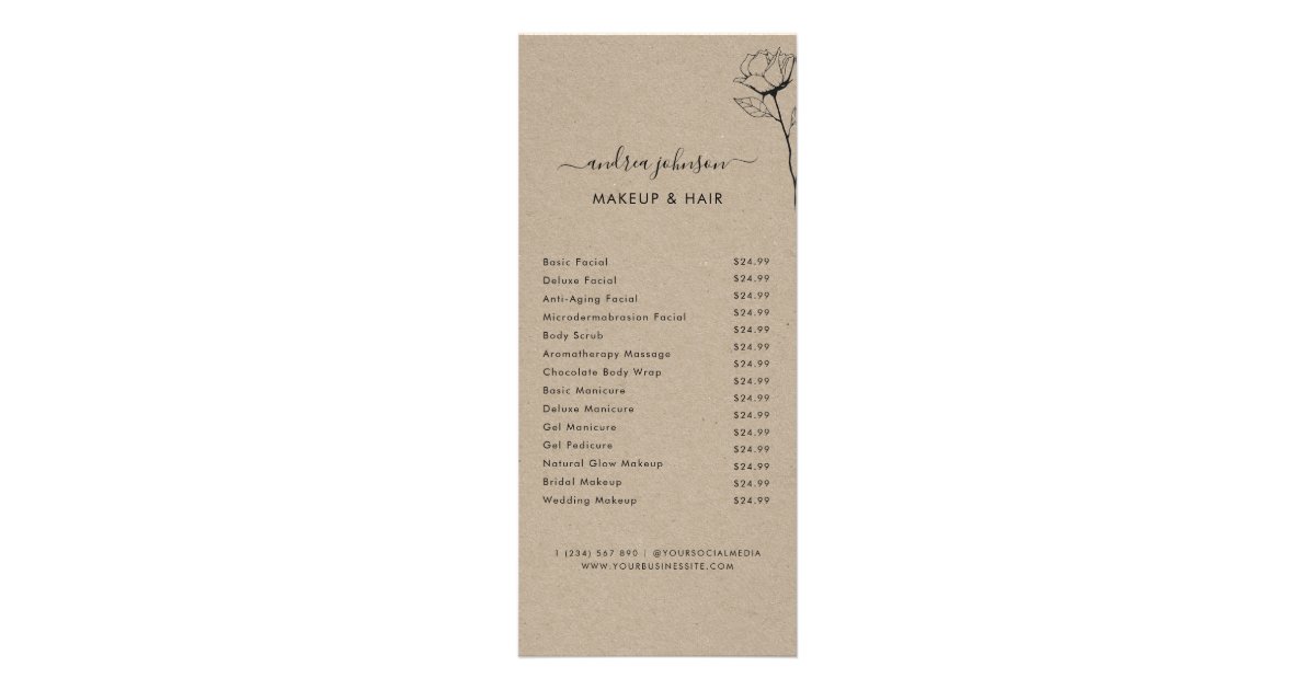 Kraft & Drawn Rose Flower Services Menu Price List | Zazzle