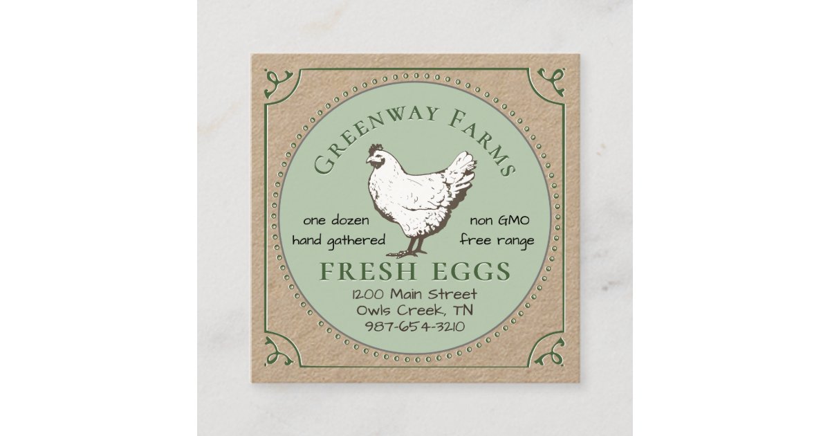 Kraft Farm Name Fresh Eggs Business Card with Hen | Zazzle