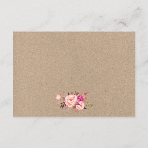 Kraft Floral Pink Wedding Details Insert Card | Zazzle
