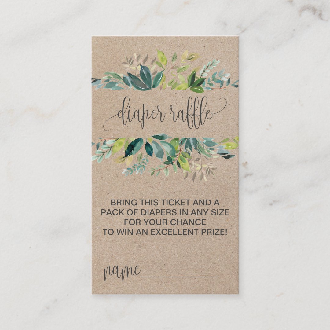 Kraft Foliage Diaper Raffle Invitation Insert | Zazzle