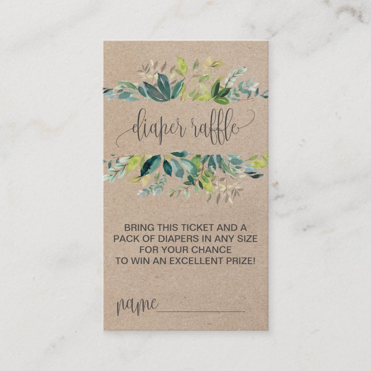 Kraft Foliage Diaper Raffle Invitation Insert | Zazzle