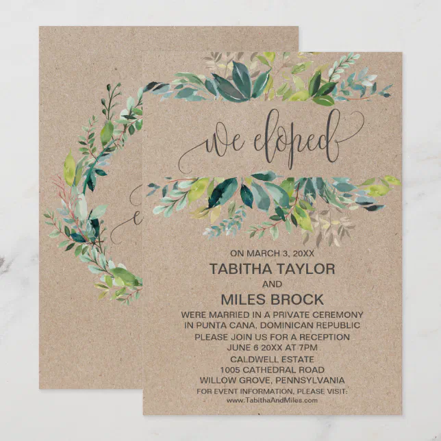 Kraft Foliage We Eloped Elopement Reception Invitation | Zazzle