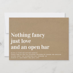 Kraft Funny Nothing Fancy Open Bar Wedding Invitation | Zazzle