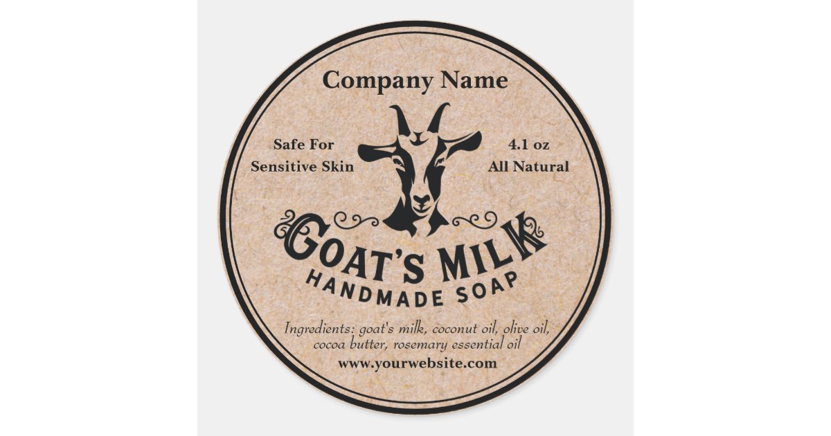 Kraft Goat's Milk Soap Label Sticker Round | Zazzle