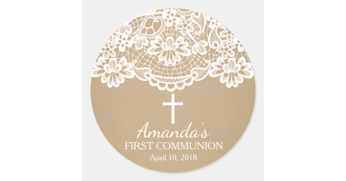 Kraft Lace First Holy Communion Sticker | Zazzle