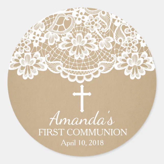 Kraft Lace First Holy Communion Sticker | Zazzle