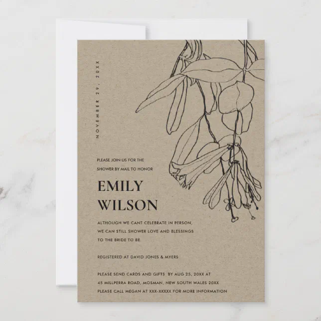 KRAFT LINE DRAWING FLORAL SHOWER BY MAIL INVITE | Zazzle