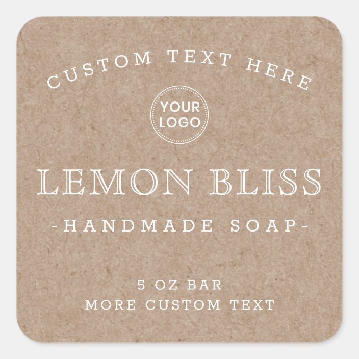 Kraft look paper white text square product labels | Zazzle.com
