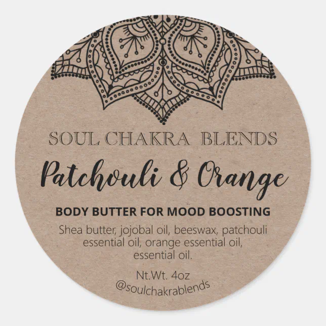 Kraft Mandala Product Packaging Mood Blend Labels | Zazzle