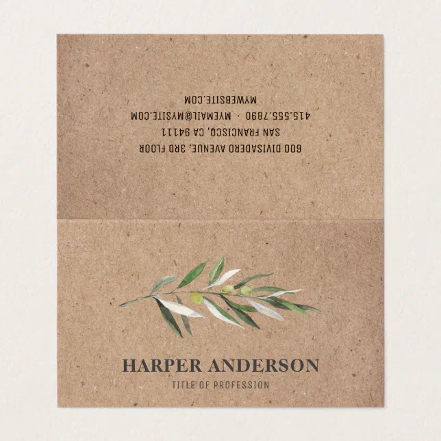 Kraft Modern Minimal Green Olive Tree Professional Business Card | Zazzle