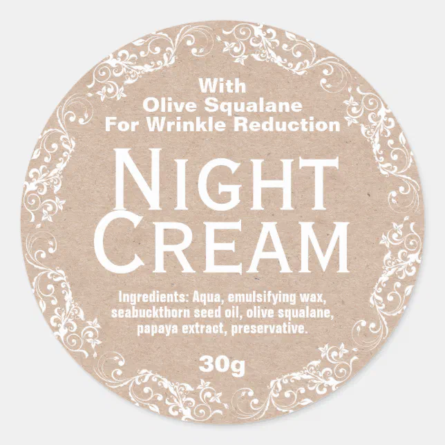 Kraft Night Cream Moisturizer Lotion Classic Round Sticker | Zazzle