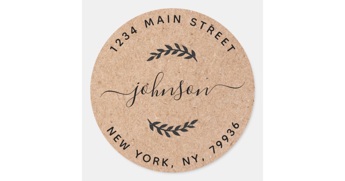 Kraft Paper Create Your Own Round Return Address Classic Round Sticker ...
