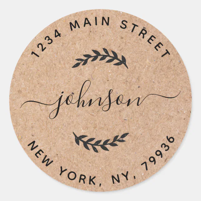 Kraft Paper Create Your Own Round Return Address Classic Round Sticker ...