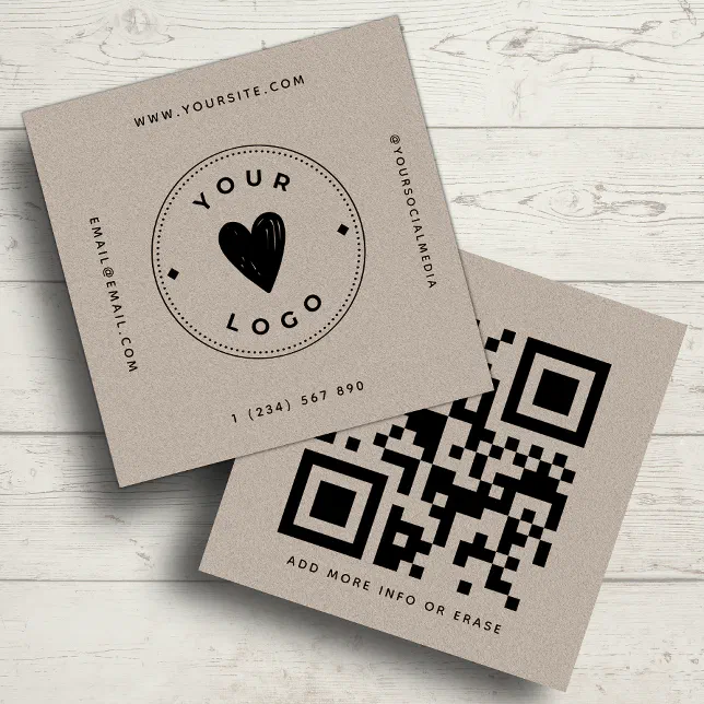 Kraft Paper Geometric QR Code & Logo Earthy Unique Square Business Card ...