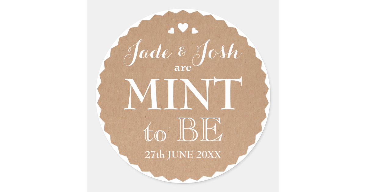 Kraft Paper Hearts Wedding Mint Favor Round Classic Round Sticker | Zazzle