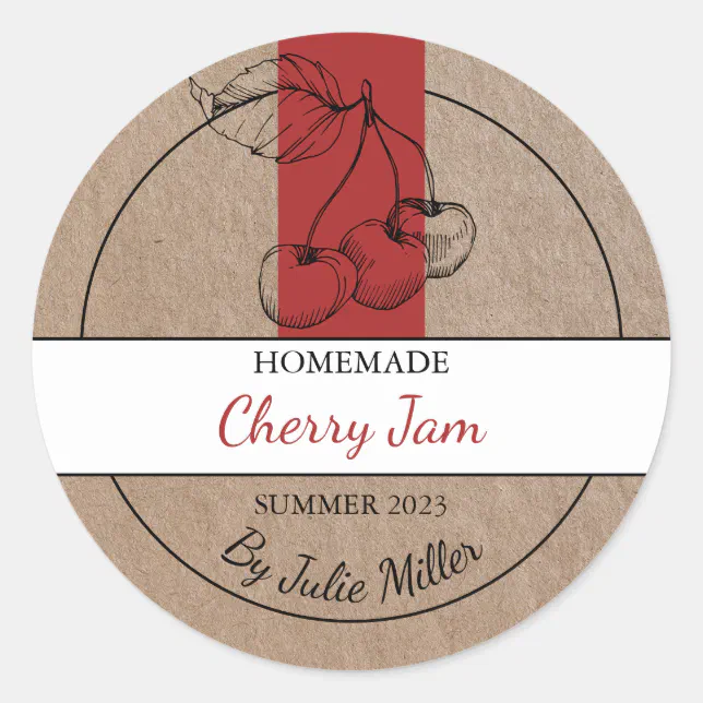 Kraft Paper Homemade Cherry Jam Label | Zazzle