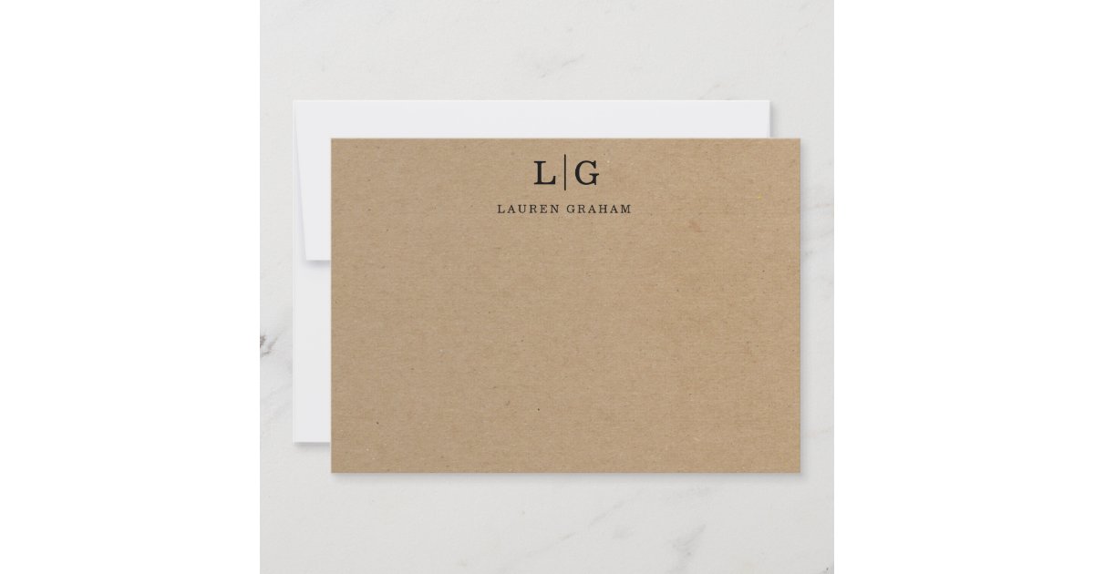 Kraft Paper Monogram Initial Note Card | Zazzle
