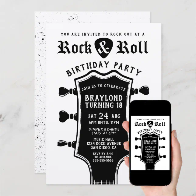 Kraft Paper Rock n Roll Guitar Invitation | Zazzle