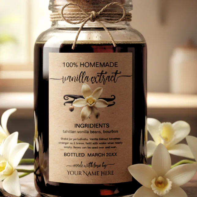 kraft Personalized Homemade Vanilla Extract Label | Zazzle