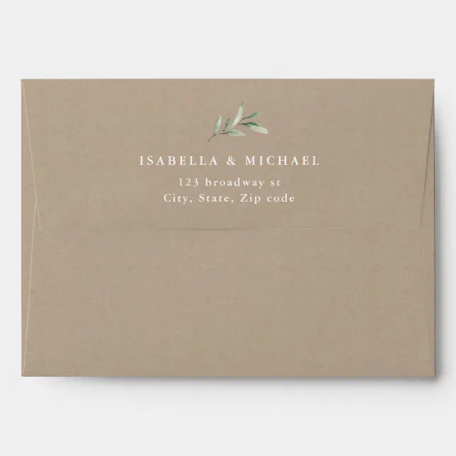 Kraft rustic greenery liner wedding envelope | Zazzle