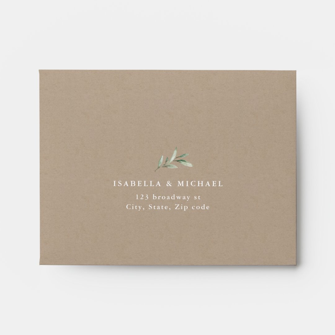 Kraft rustic greenery liner wedding RSVP Envelope | Zazzle